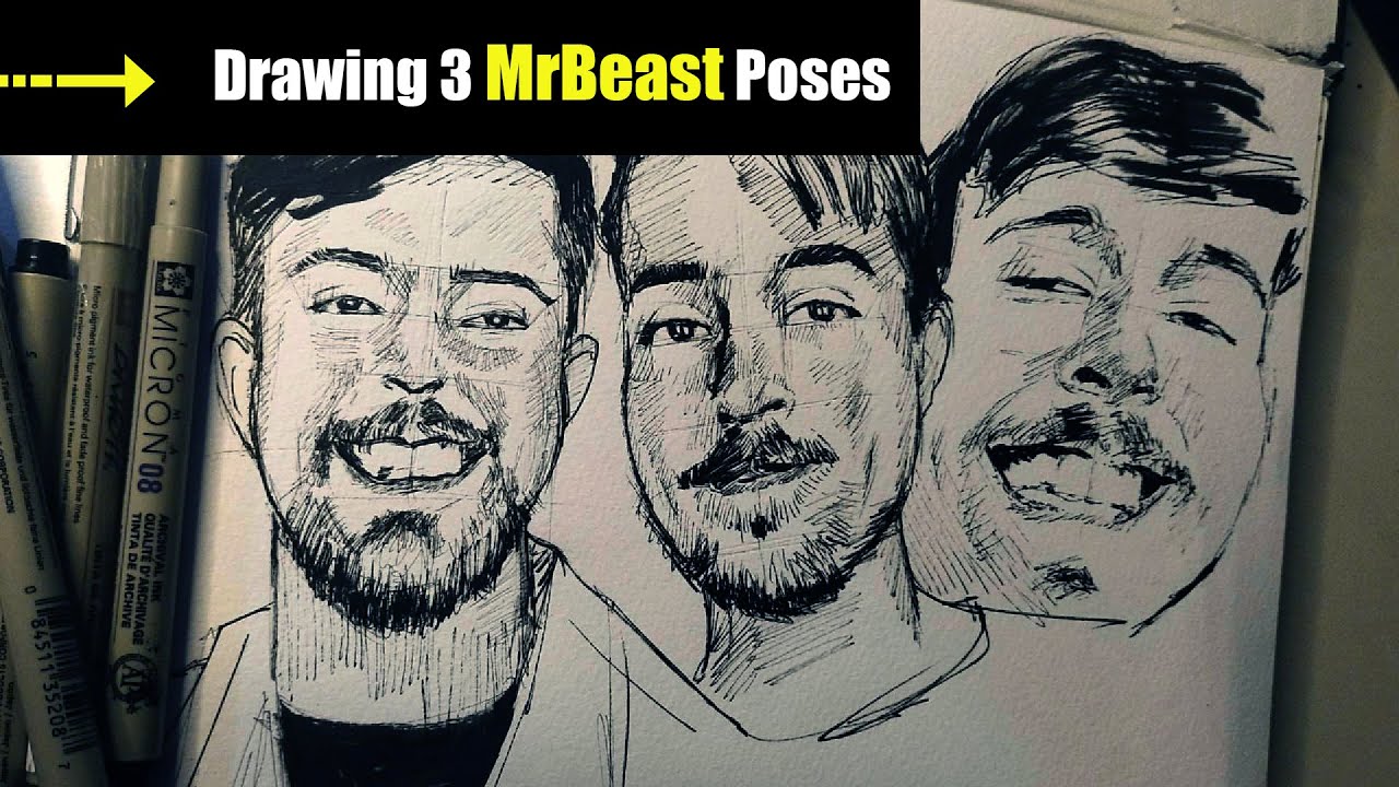 MrBeast Drawing challenge without eraser!! !!! #inking #penportrait # ...