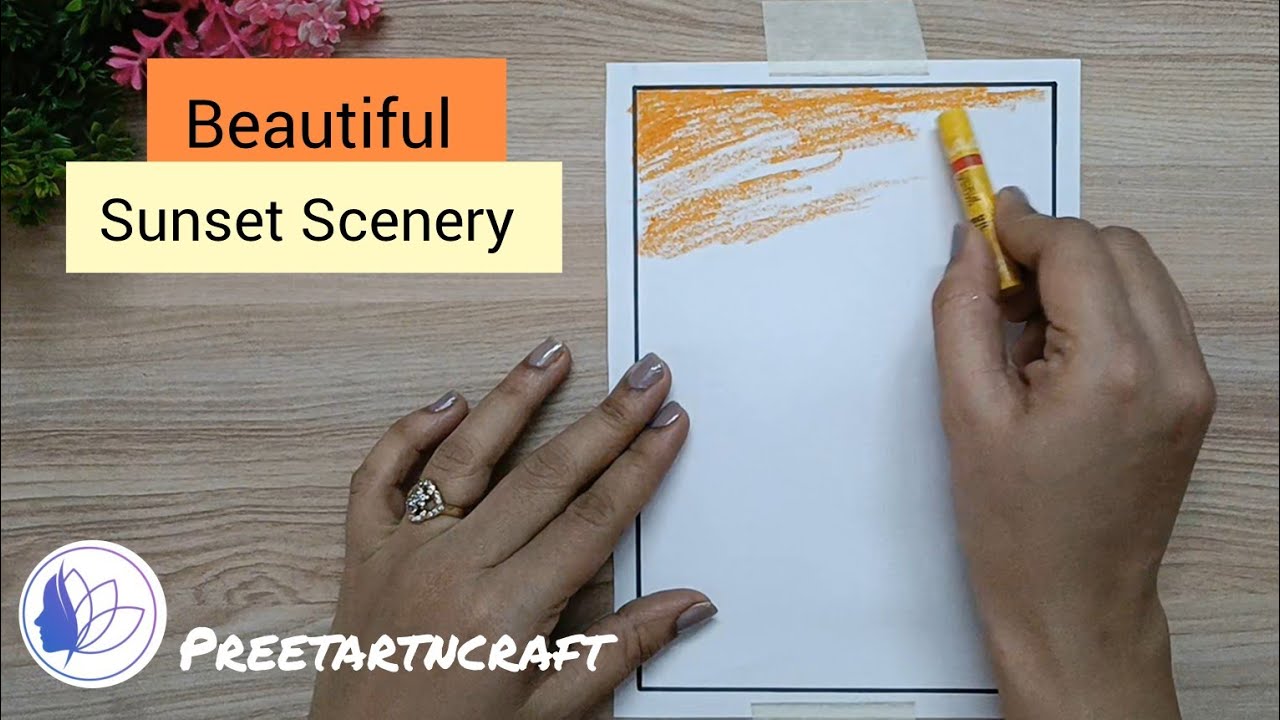 How To Make A Sunset Scenery | Oil Pastels Colours | Sunset Drawing ...