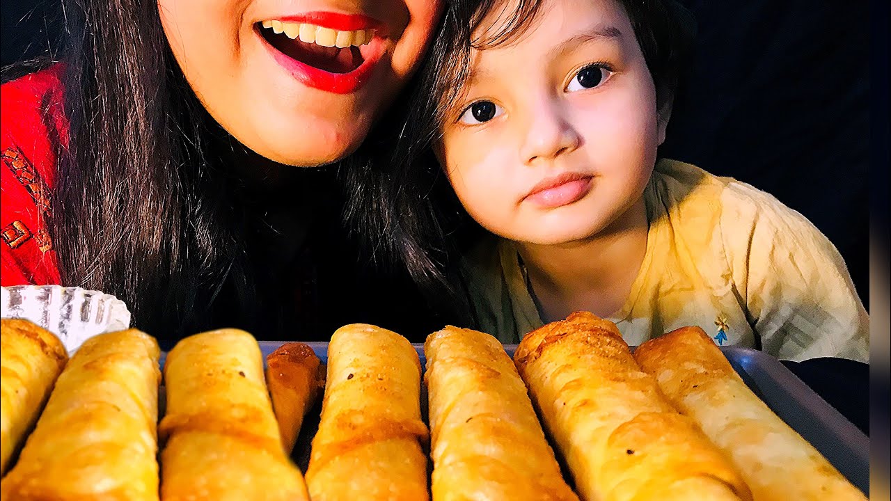 Asmr mukbang || eating potato roll with raita || Pakistani food ...