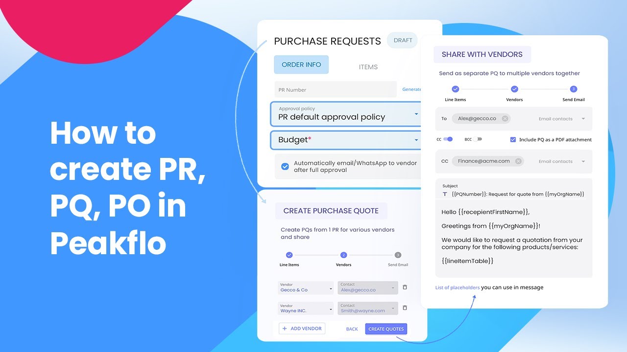 How to create PR, PQ, PO in Peakflo? - YouTube