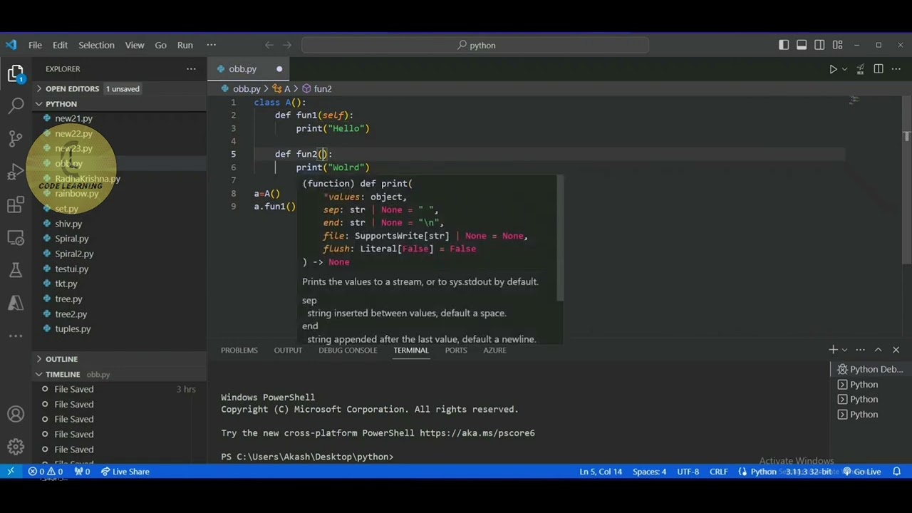 Python Class 3 Codelearning Youtube 5559