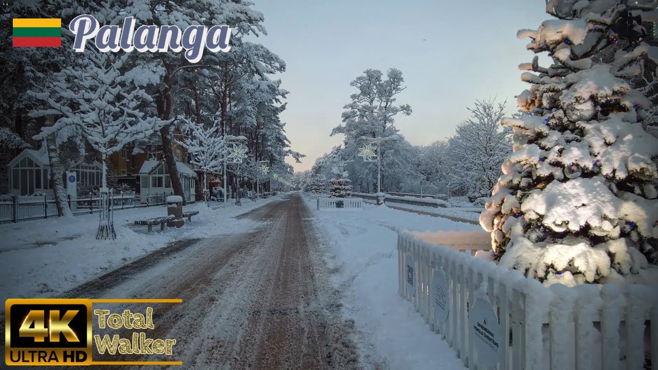 Palanga, Lithuania winter City Walk, Fresh Morning Snow 4k (60fps) - YouTube