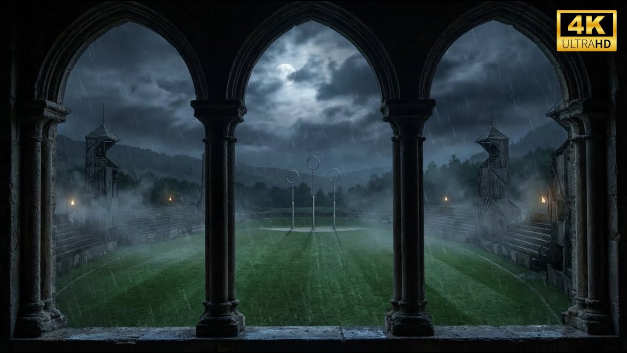 4K Projector Window View: Harry Potter Quidditch Rain | Relaxing Rain ...
