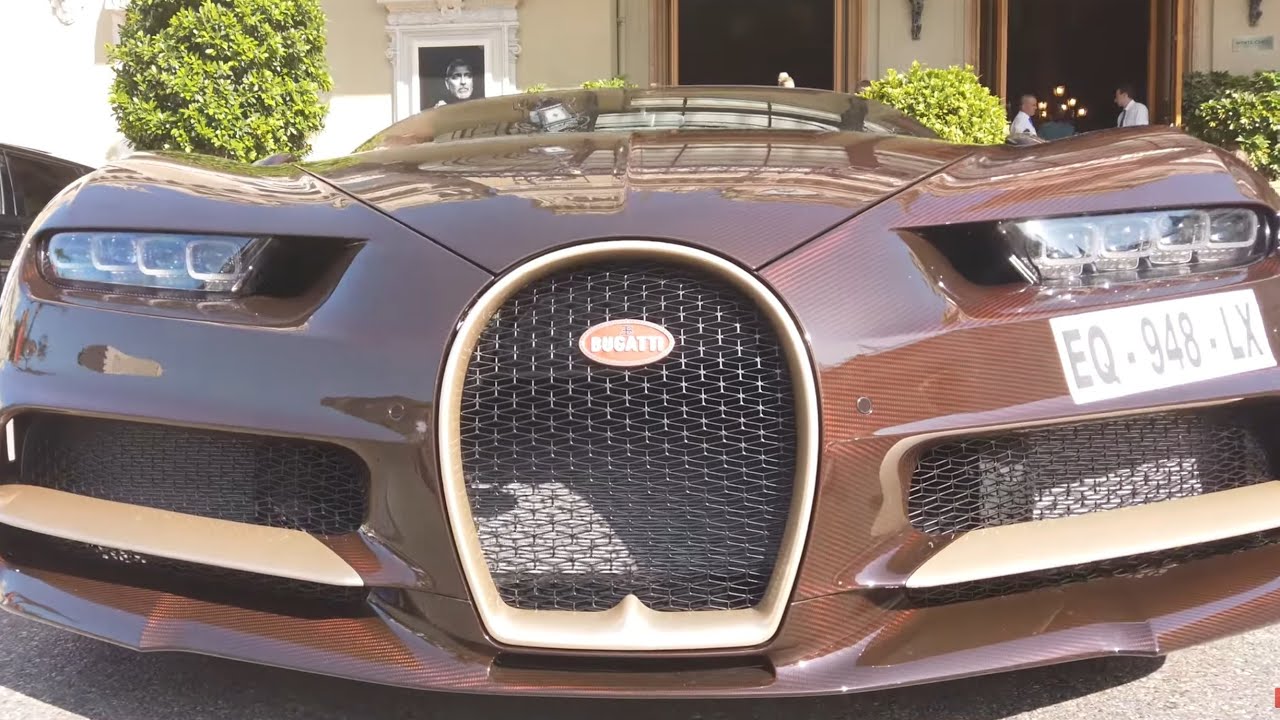 Beautiful Bugatti Chiron clear carbon brown / gold in Monaco [4k 60p ...