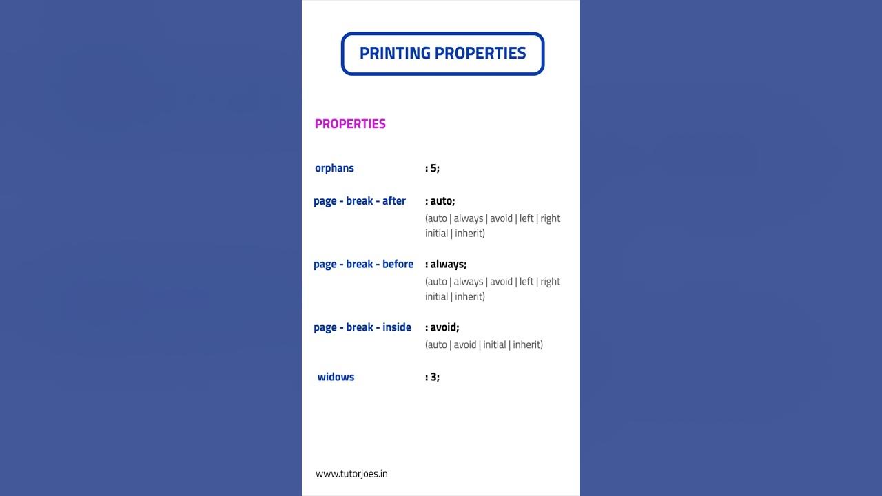 Printing Properties In Css Tutorjoes Youtube