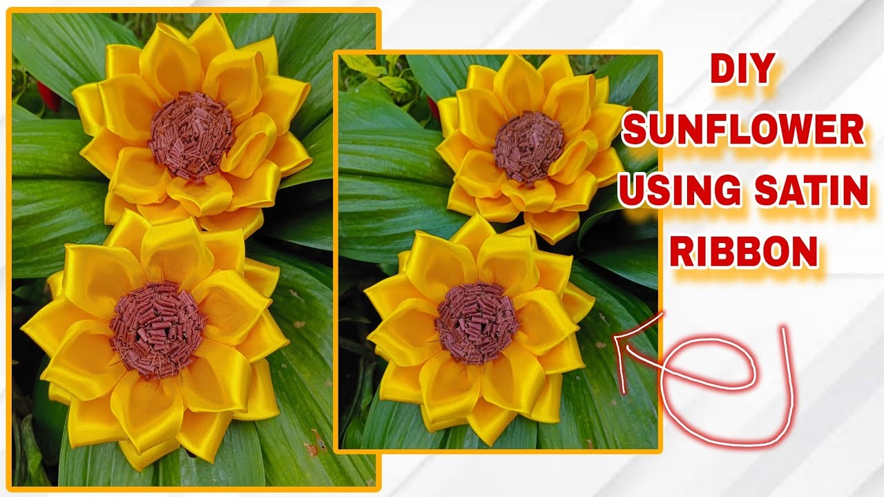 DIY SUNFLOWER USING SATIN RIBBON - YouTube
