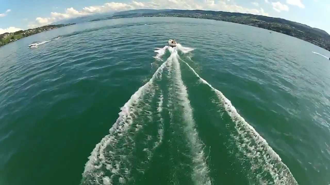 chasing boat rc plane gopro camera lake zurich - YouTube