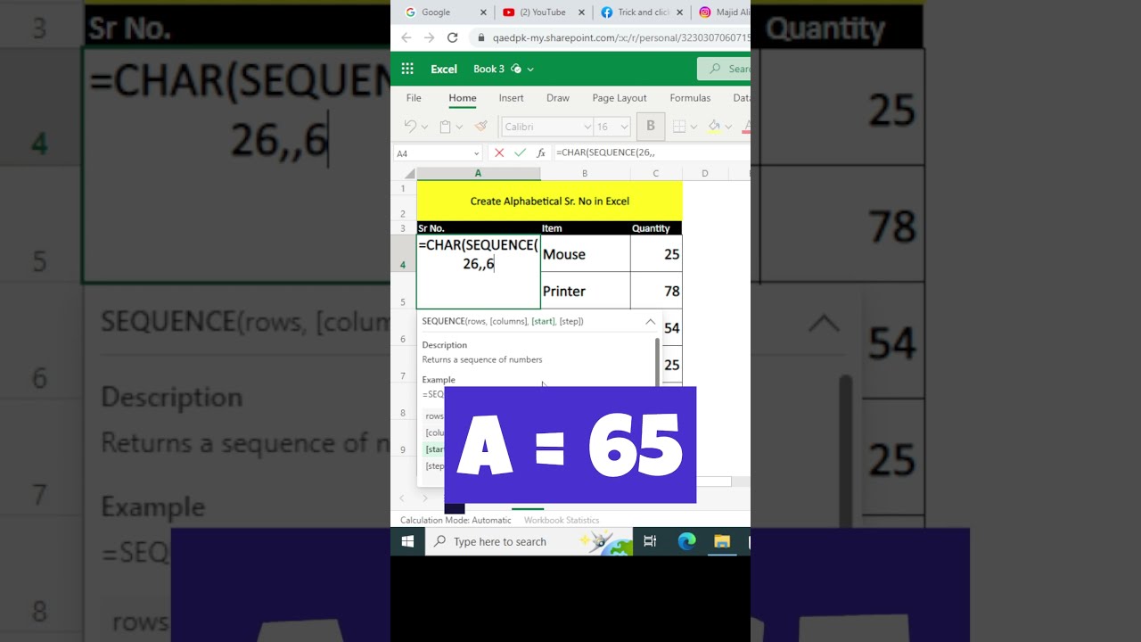 Create Alphabetical Serial No In Excel Excel Trick Microsoft Create Alphabetical Serial No In Excel Excel Trick Microsoft