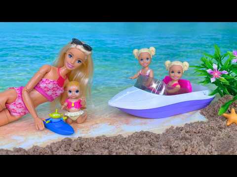 Barbie & Ken Doll Family Beach and Boat Day Story