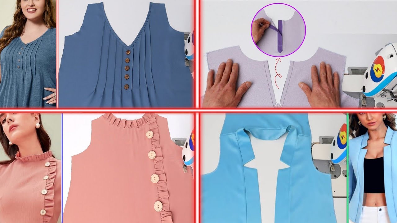 Four very easy neck design for cutting and stitching women's clothes ...
