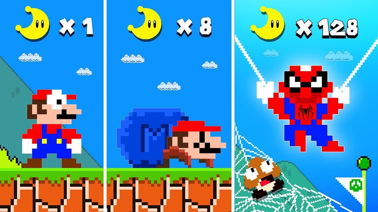 Every Moon Makes Mario Become Spider - Man in Super Mario Bros. - YouTube