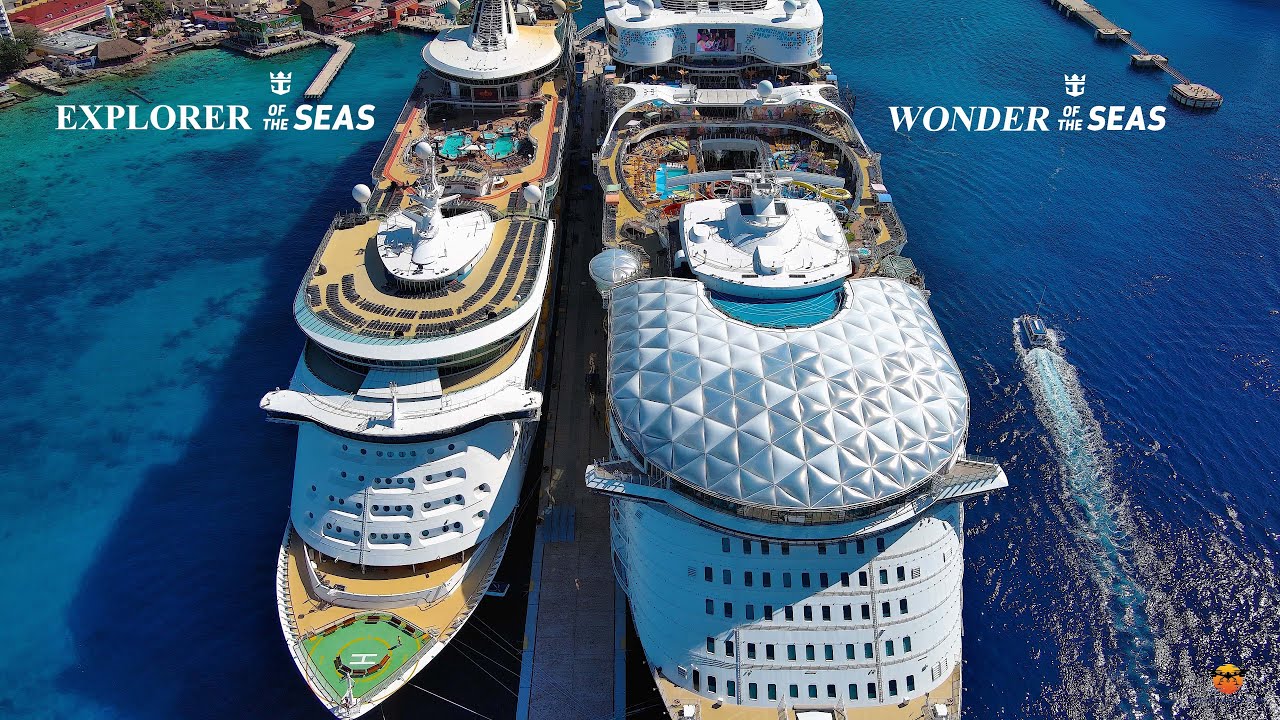 Aerial Comparison: Royal Caribbean's Explorer of the Seas vs Wonder of ...