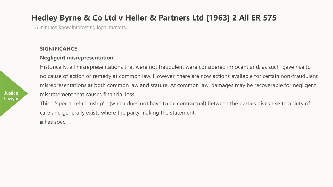[Case Law Contract][negligent misrepresentation] Hedley Byrne &Co Ltd v ...