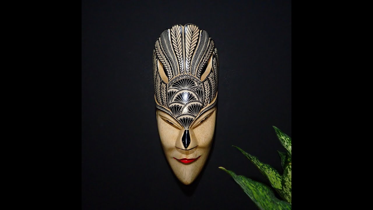 Hand Carved Wooden "Bird Man" Mask with Hand Drawing for Wall Hanging ...