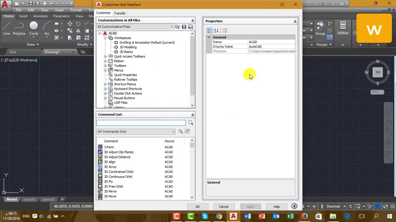 تحويل واجهة AutoCAD 2017 الي Autocad Classic - YouTube