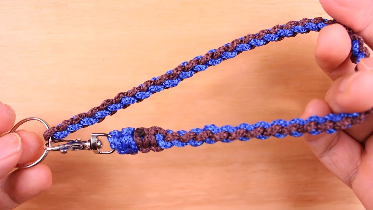 Braiding - Keychain/wrist lanyard using the 4-strand round braid - YouTube