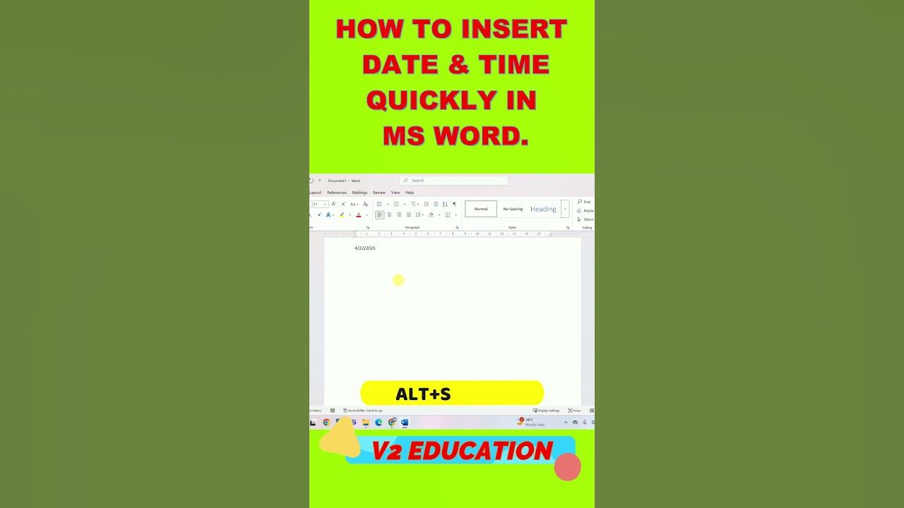 How To Insert Date And Time In Ms Word Quick And Easy Tutorial Education Shortcutkeys