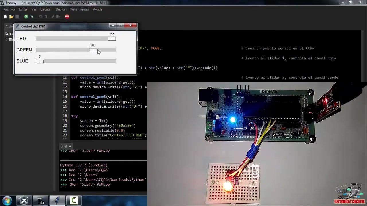 CONTROL DE LED RGB CON PIC18F4550 Y PYTHON - YouTube