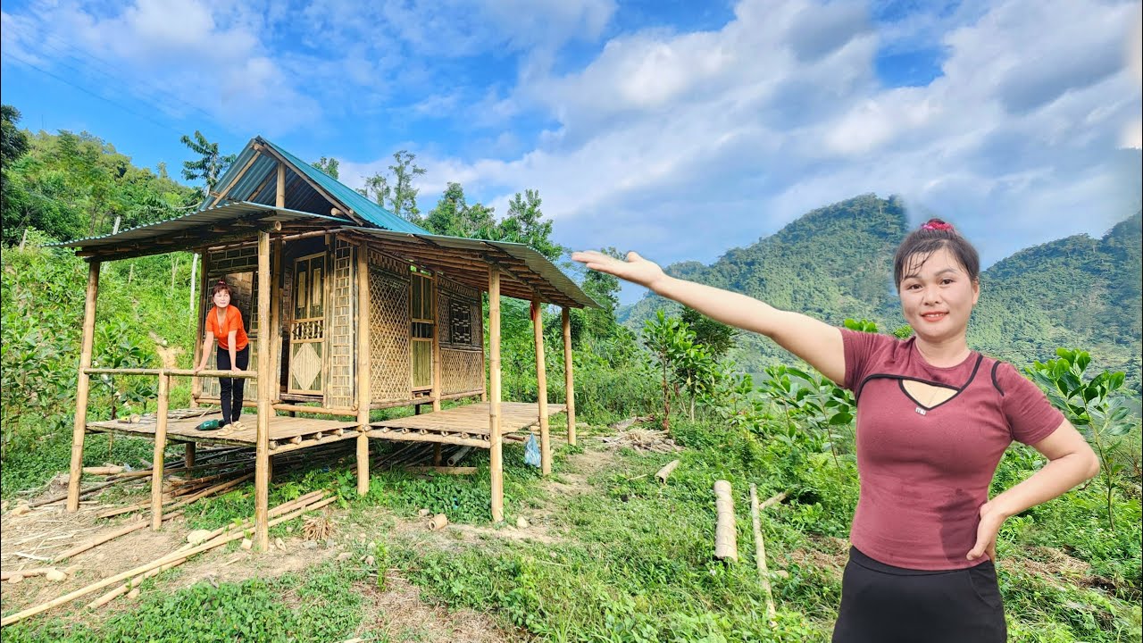 TIMELAPSE :45 days girl builds bamboo house by the lake alone ...