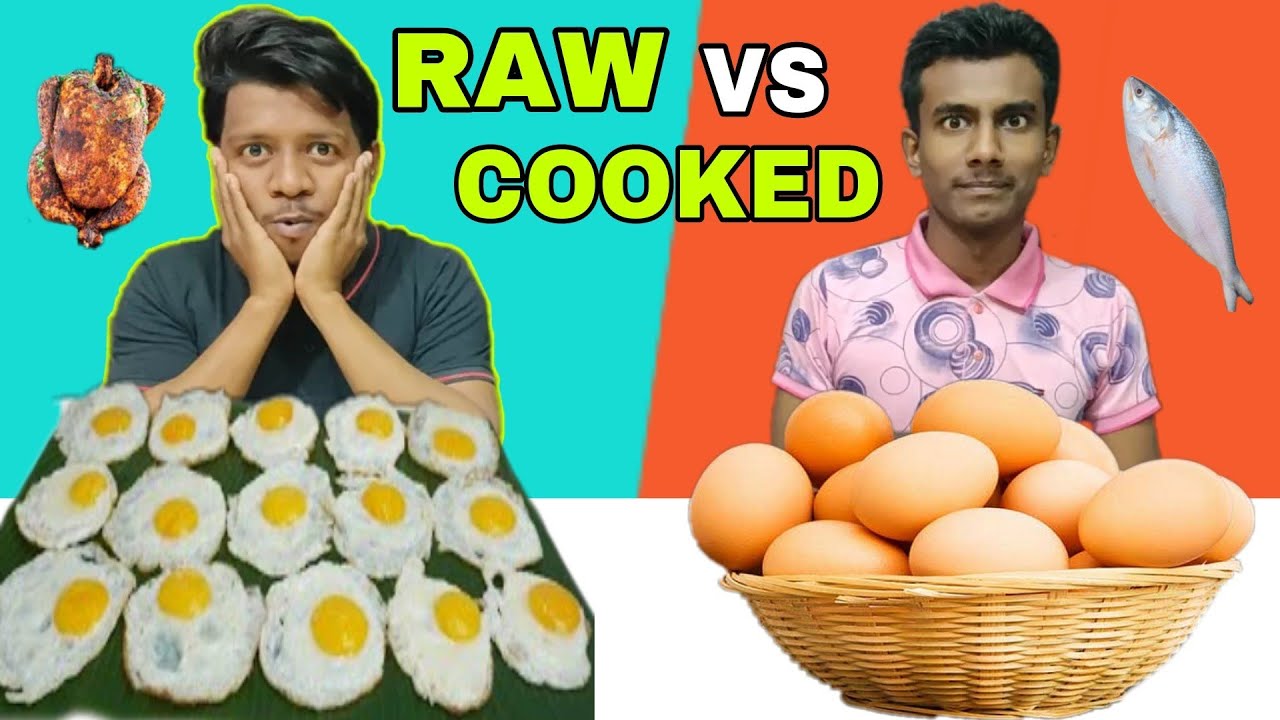 RAW VS COOKED FOOD CHALLENGE | Raw vs Cooked Food Eating Competition ...