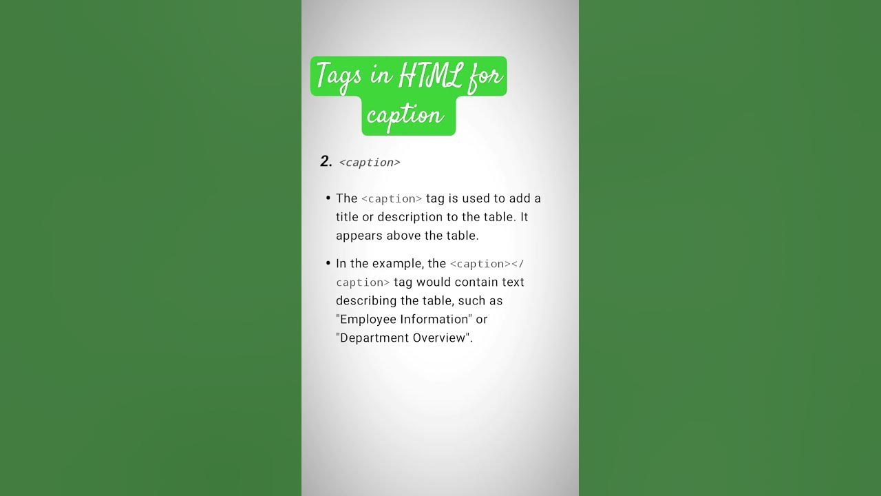 caption HTML Table Caption Explained in 60 Seconds! /caption - YouTube