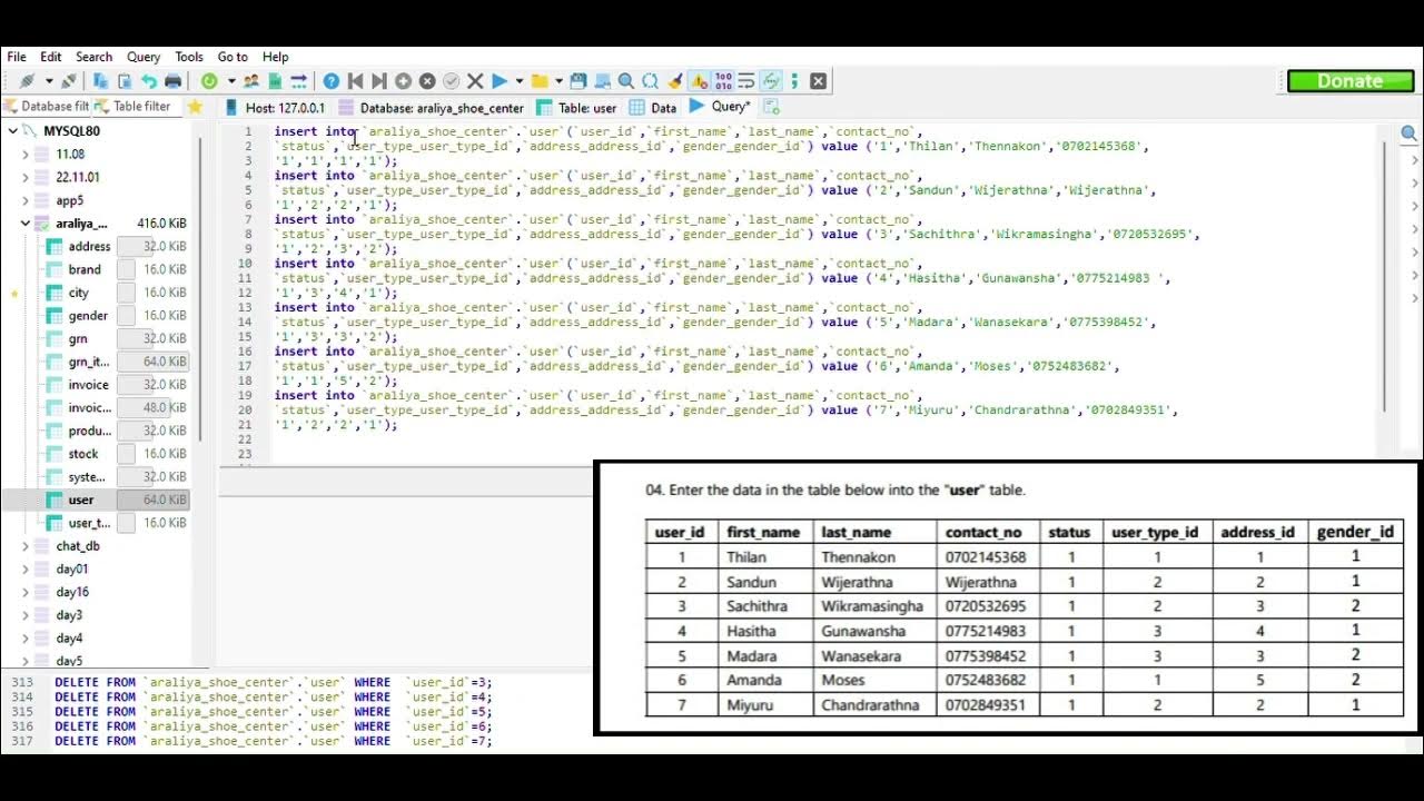 Create an Insert Query Statement to enter data into tables created to store the details - YouTube