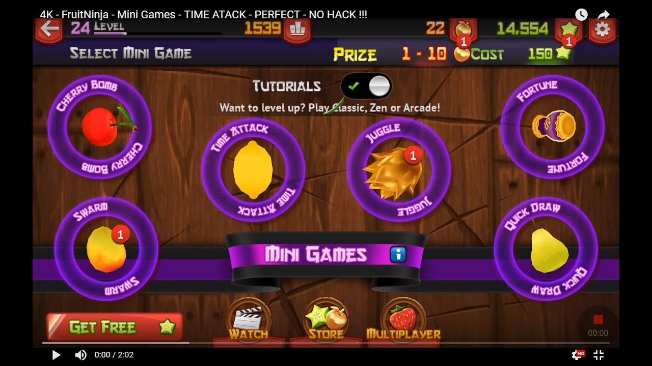 FRUIT NINJA HALFBRICK STUDIO MINI GAMES TIME ATACK GAMEPLAY PERFECT 600 ...