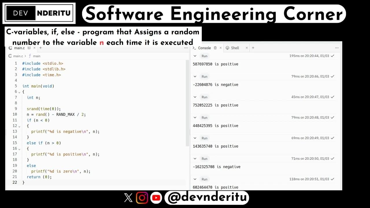 C - variables, if, else - program that Assigns a random number to a variable n - YouTube
