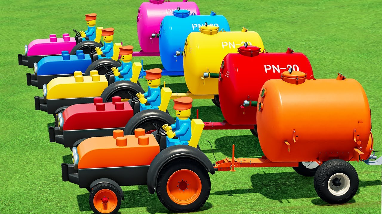 Small Lego of Colors! TRANSPORTING with RC LEGO TRACTORS & COLORED ...