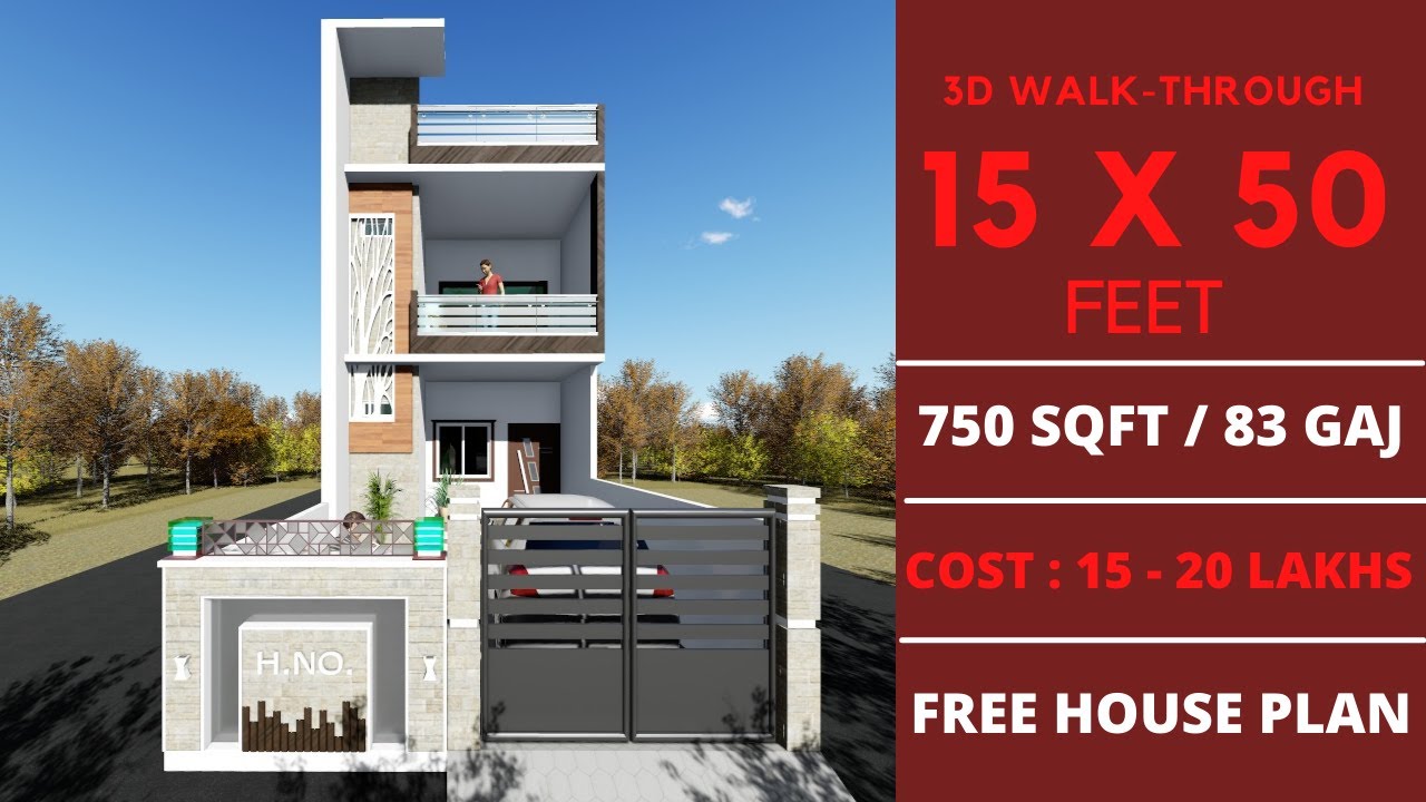 15x50 House Design 3D | 750 Sqft | 83 Gaj | Duplex House Design ...