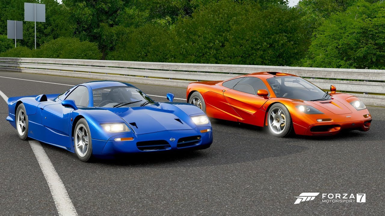 Forza 7 Drag race: Nissan R390 vs McLaren F1 - YouTube
