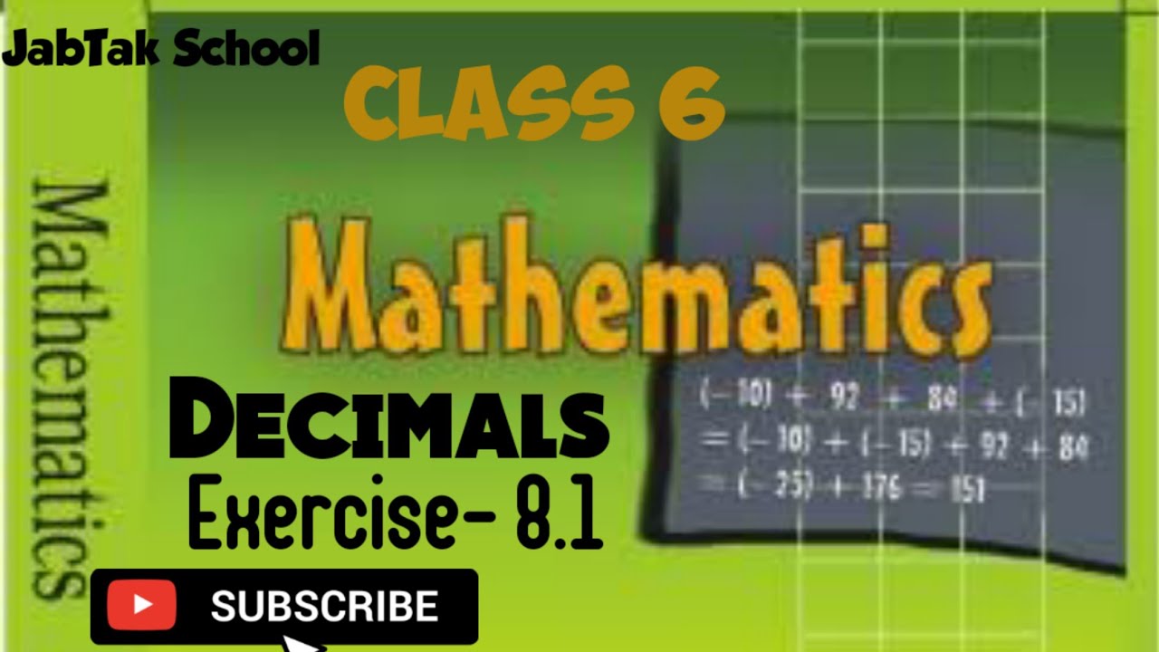 CLASS- 6 MATHS # DECIMALS# EXERCISE - 8.1 - YouTube