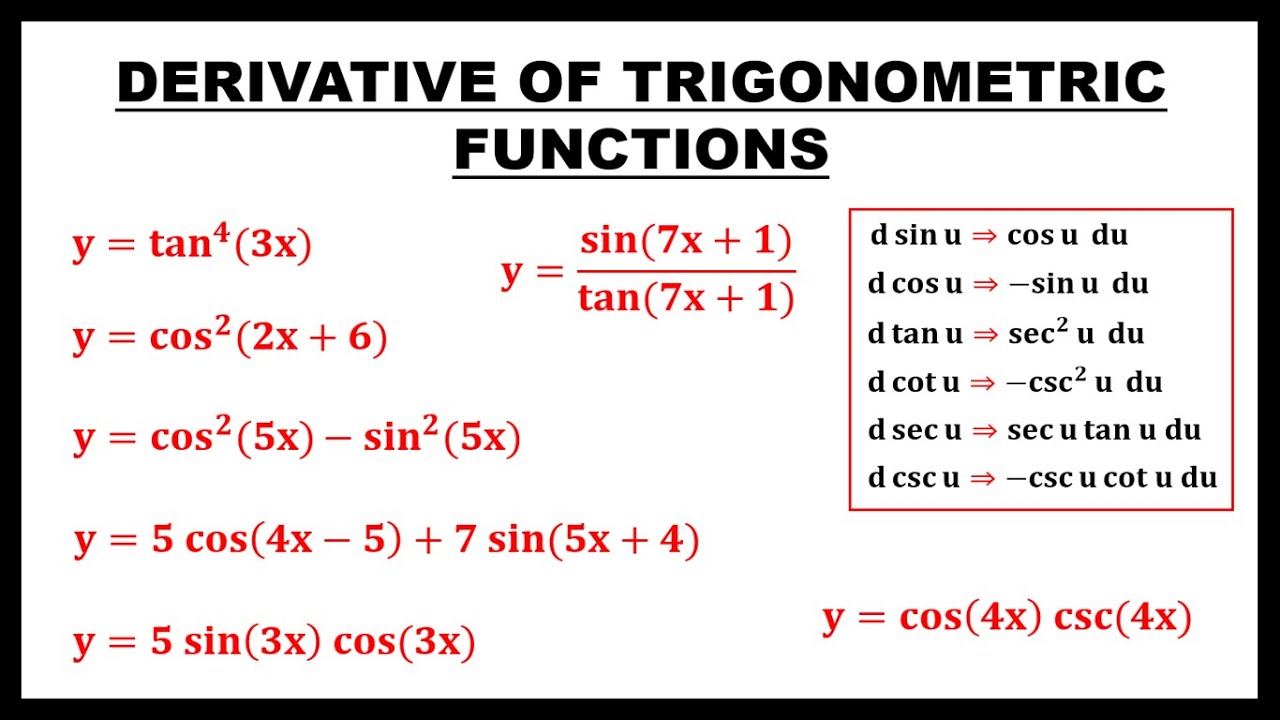 DERIVATIVE OF TRIGONOMETRIC FUNCTIONS BASIC CALCULUS YouTube