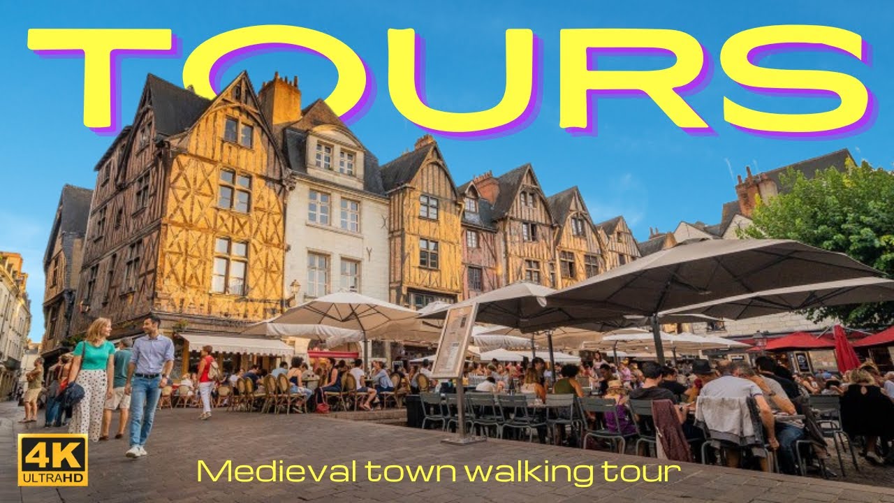 [4K] Tours, French medieval town full walking tour, charming Loire ...