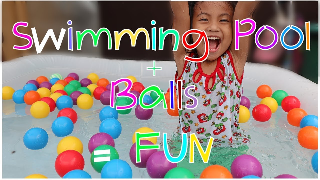 Swimming in kids pool and learning colors - YouTube