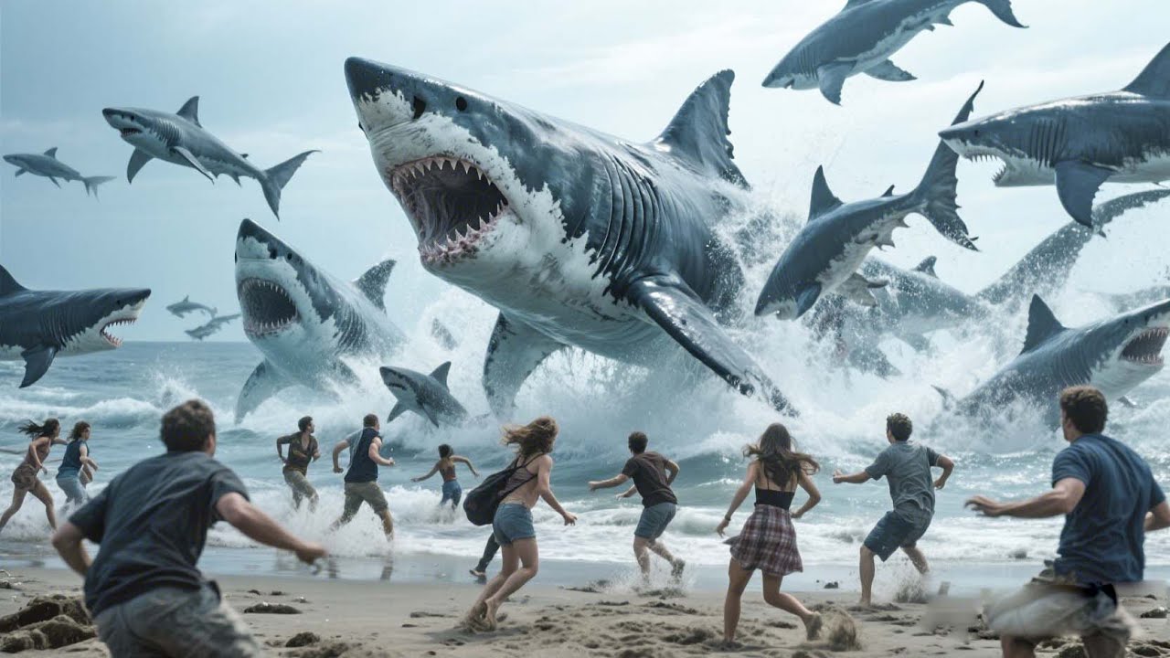 The shark became agitated and leaped out of the water to attack ...