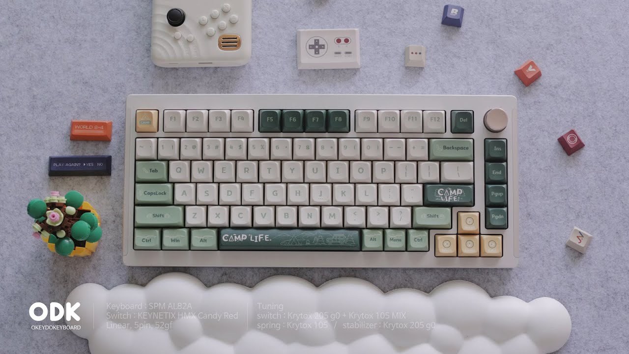 키보드로 떠나는 캠핑 ( KEYTOK Camp Life keycaps / SPM AL82A / CandyRed switch ...