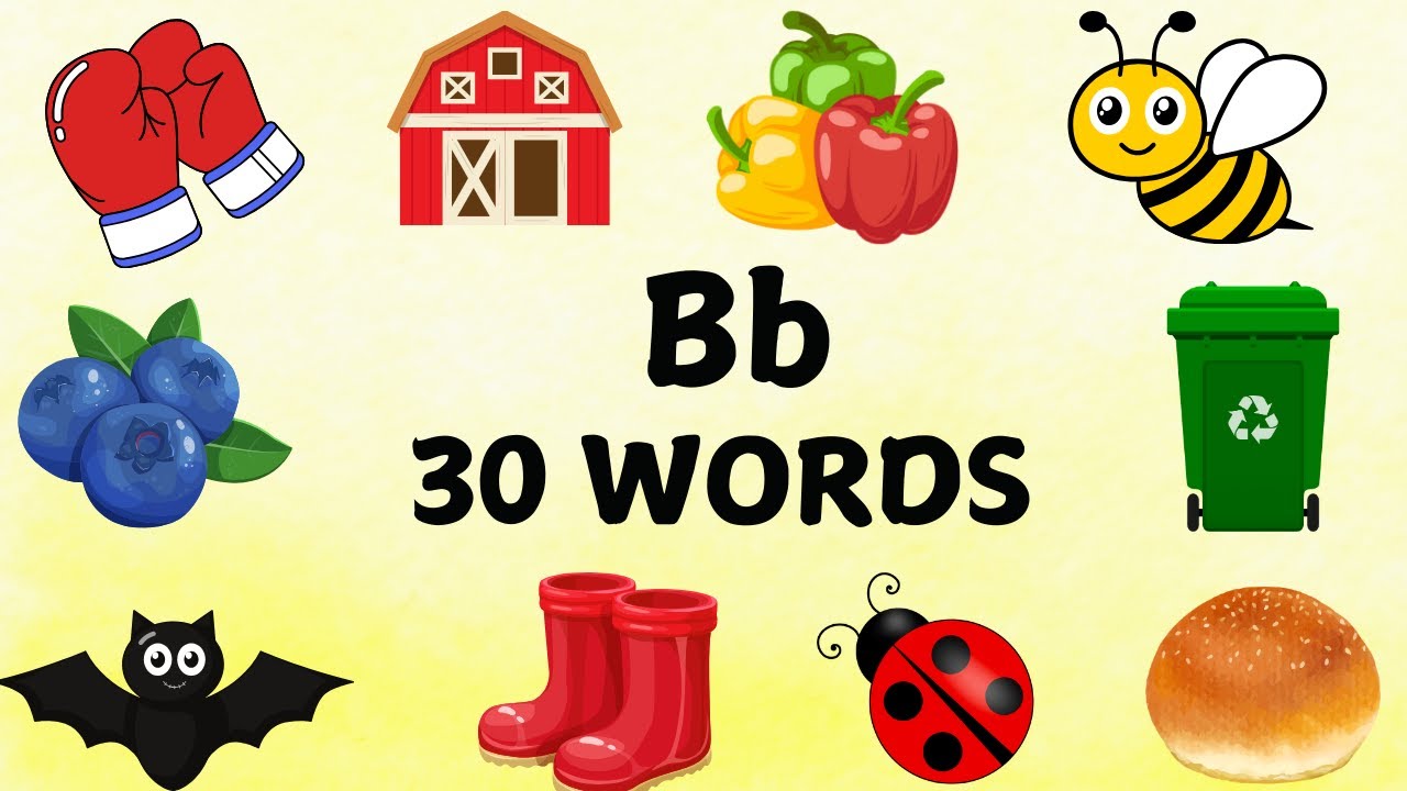 30 Words that starts with letter B | Letter B Words for Kids | Phonics ...