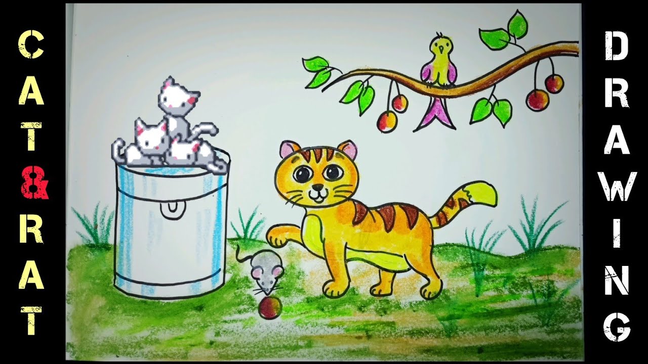 CAT & RAT DRAWING WITH OIL PASTELS EASY STEP BY STEP - YouTube