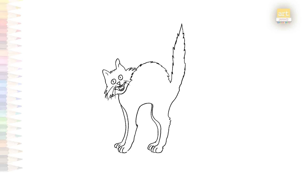 Scary Halloween cat drawing | Draw Halloween cat step by step | # ...