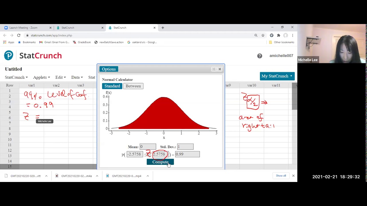 StatCrunch: Z value with level of confidence - YouTube