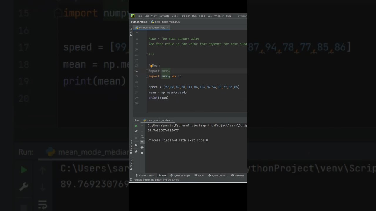 Mean Median Mode Using Numpy shorts pythonprogramming YouTube Mean Median Mode Using Numpy shorts pythonprogramming YouTube