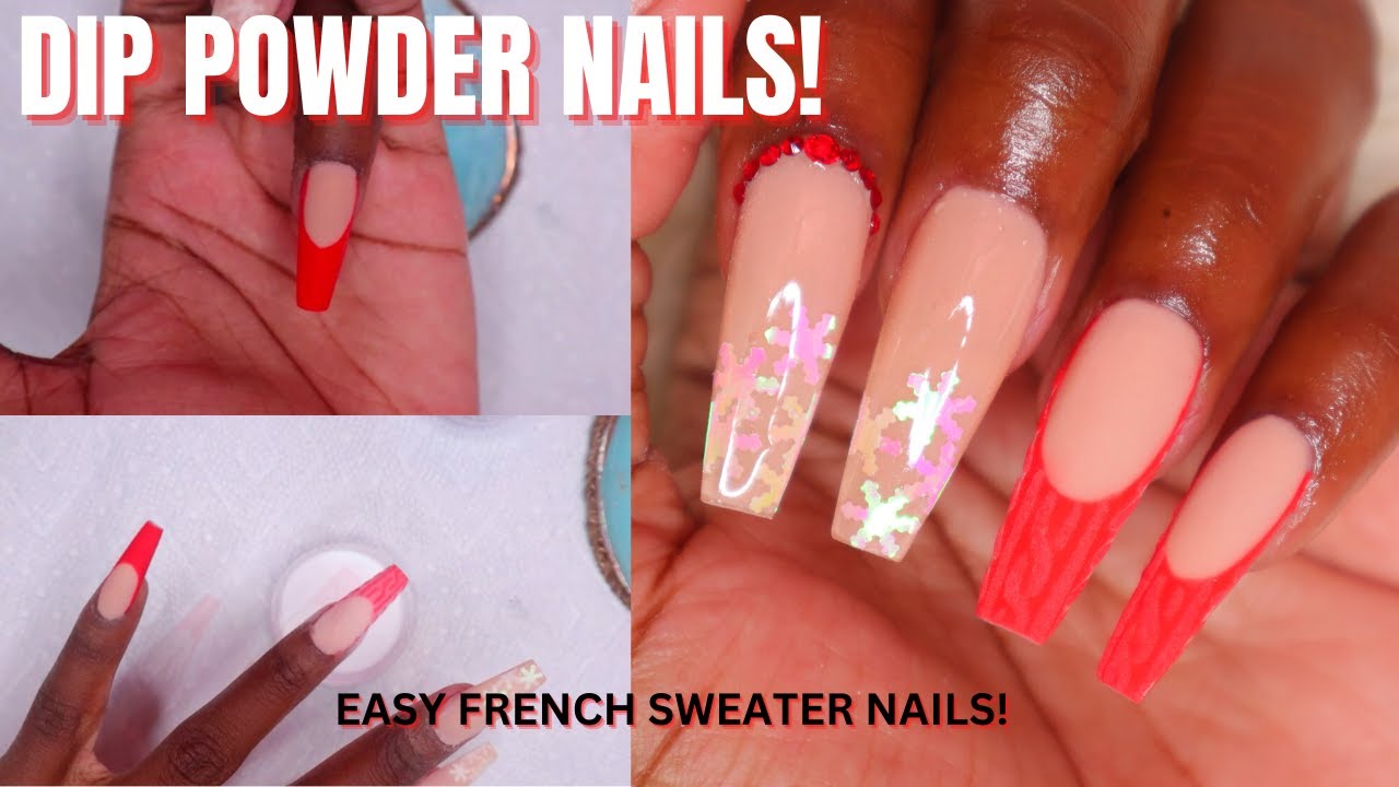 EASY FRENCH SWEATER NAIL DESIGN | DIP POWDER GLITTER OMBRE NAILS ...