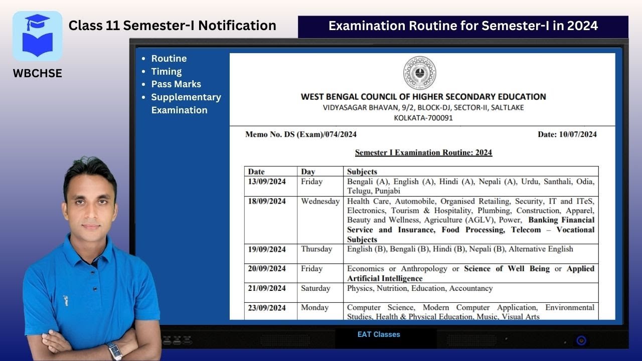 Notification Class 11 Semester I Examination Routine 2024 | WBCHSE ...