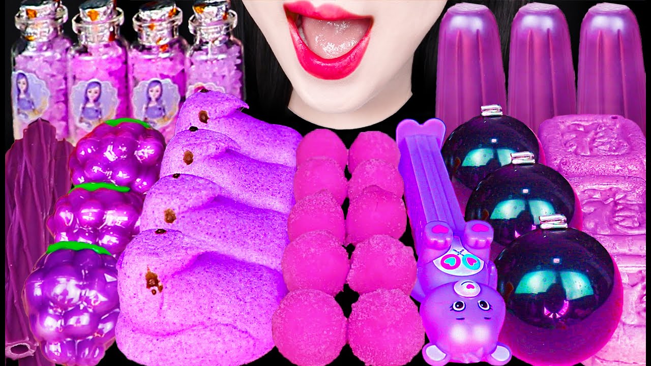 ASMR PURPLE DESSERT, PEEPS MARSHMALLOW, KYOHO JELLY 보라색 쿄호젤리, 핍스 마쉬멜로우 ...