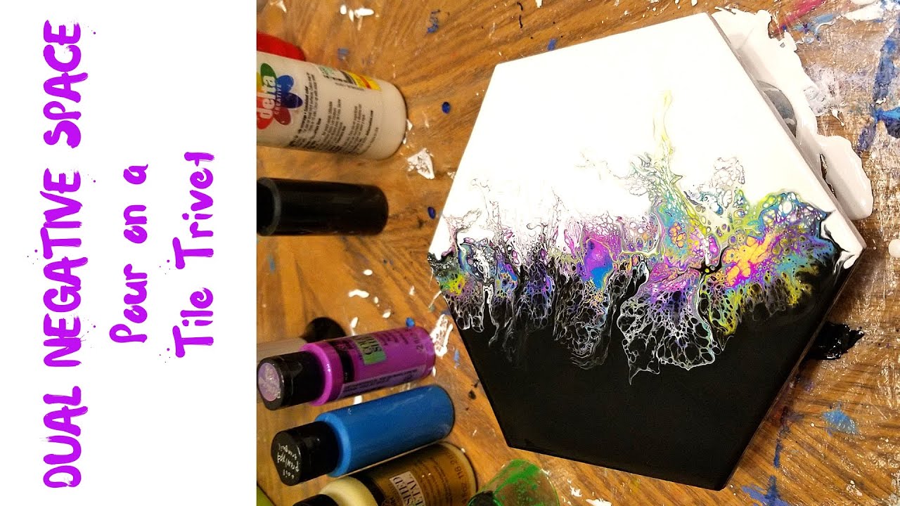 How to Create a Dual Negative Space Pour on Tile Trivet - YouTube