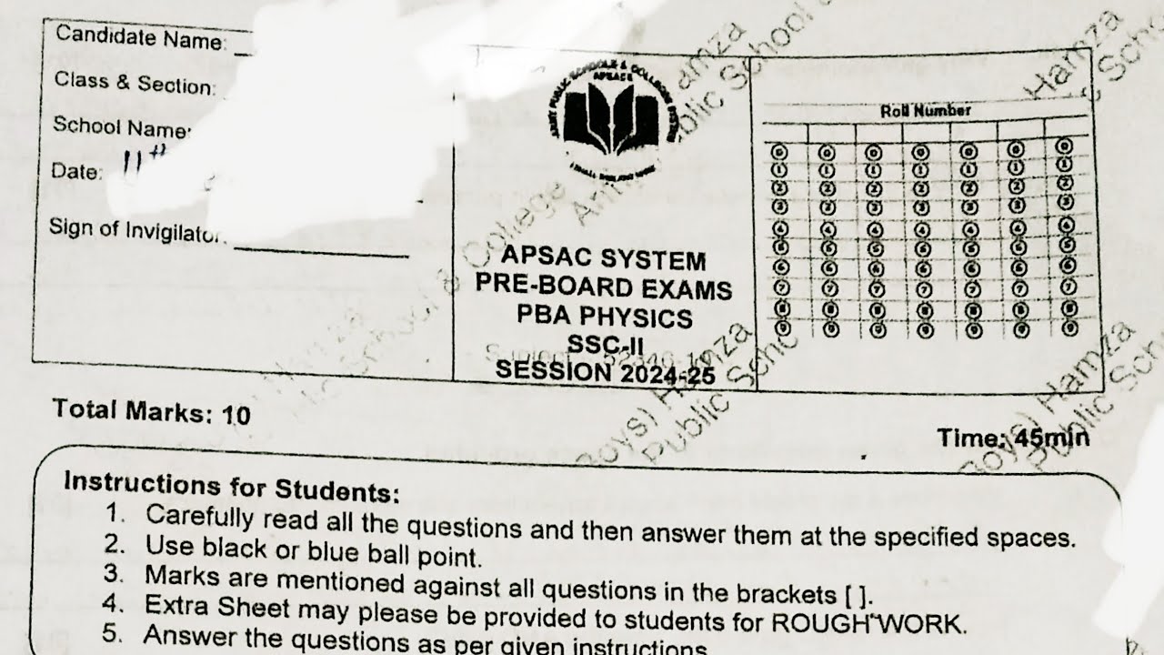 PBA PAPER Physics 10th PREBOARD EXAM 2025 || APS Physics class 10 PBA ...