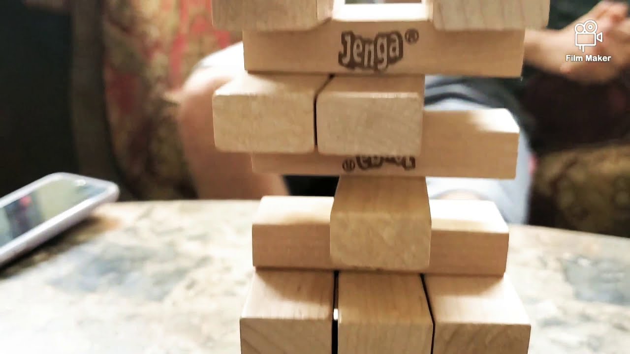 Intense jenga game and insane how big it got before fall - YouTube