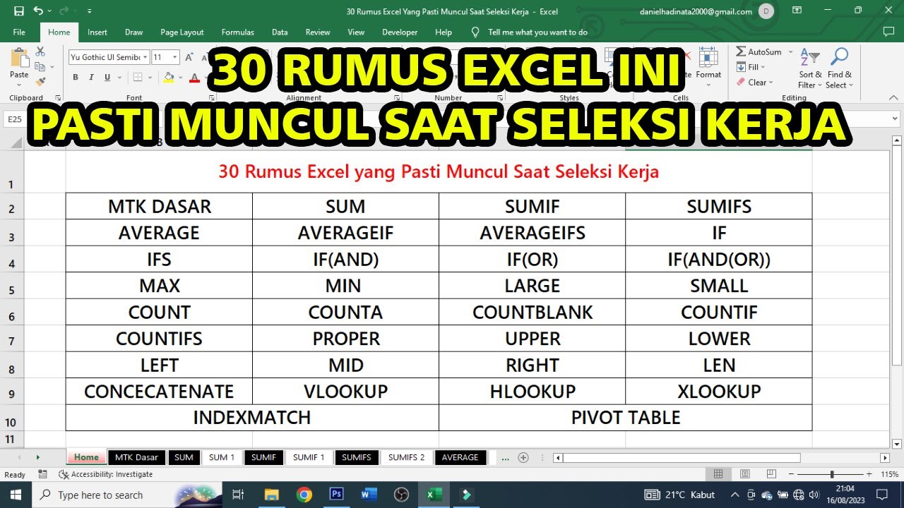 30 Rumus Excel ini Pasti Muncul Saat Seleksi Kerja - Wajib Dikuasai! - YouTube