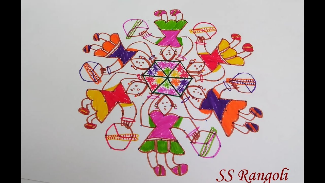 15 to 8 Dot Rangoli | Chukkala Muggulu | Kolam | Bathukamma Muggulu ...